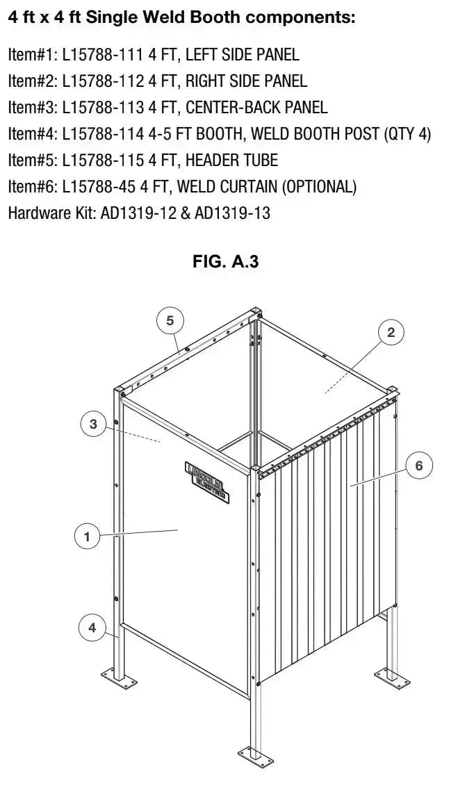 Lincoln 4 ft x 4 ft Single Weld Booth (HEADER TUBE) - L15788-115 ...