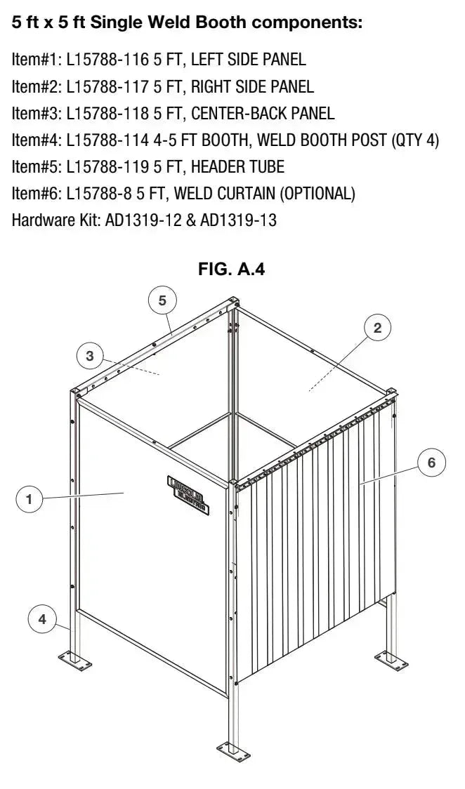 Lincoln 5 ft x 5 ft Single Weld Booth (HEADER TUBE) - L15788-119 ...