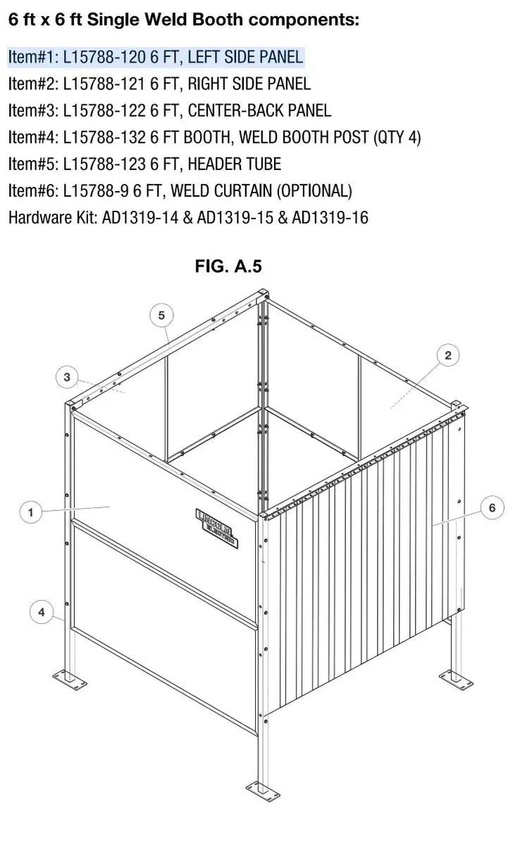 Lincoln 6 ft x 6 ft Single Weld Booth (HEADER TUBE) - L15788-123 ...