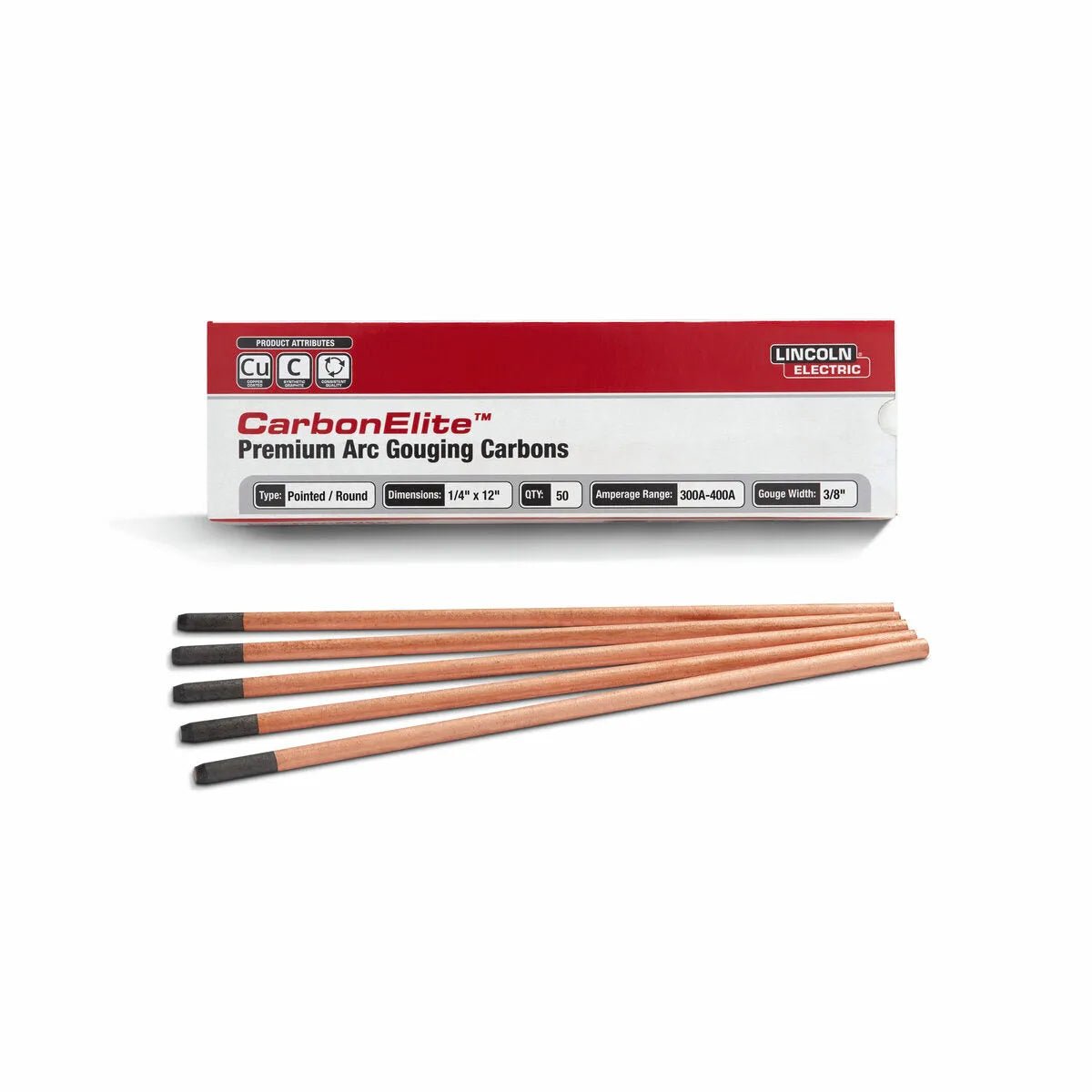 Lincoln CarbonElite Pointed Gouging Electrodes 1/4 in x 12 in KP3800-1