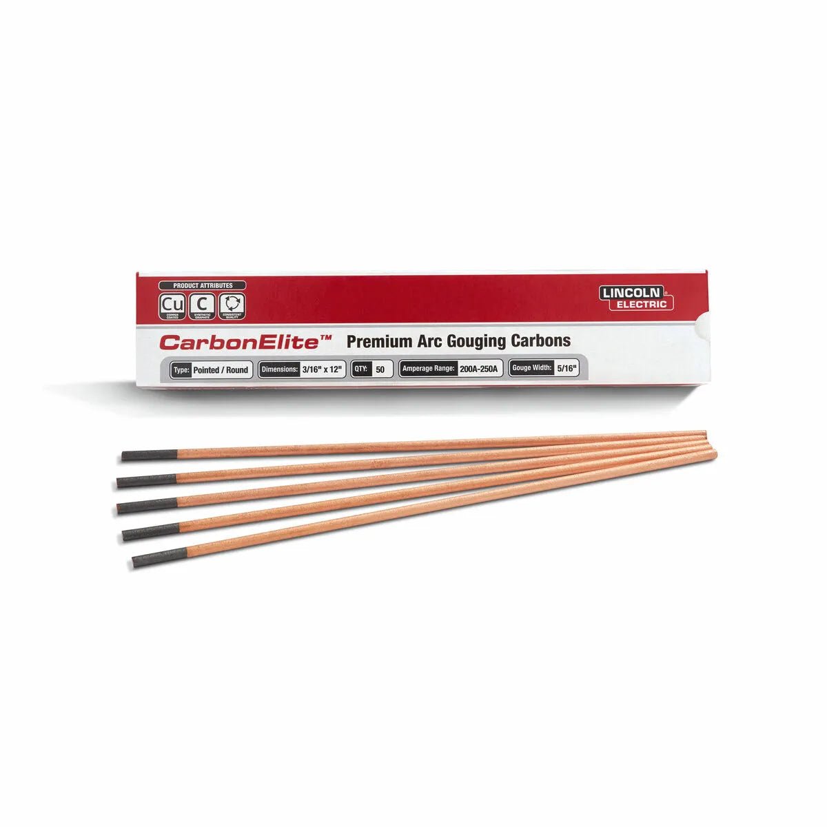 Lincoln CarbonElite Pointed Gouging Electrodes 3/16 in x 12 in KP3800-